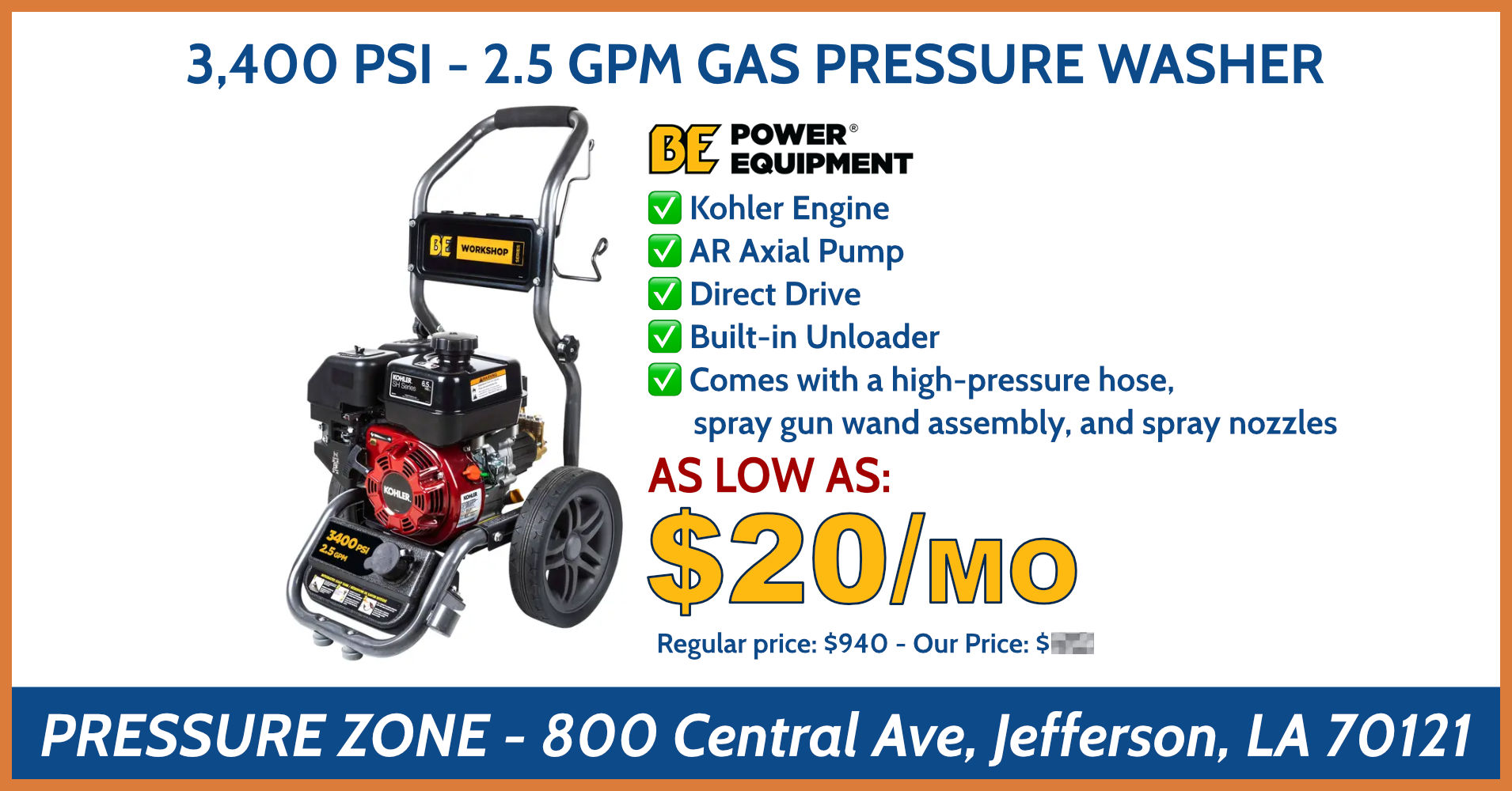 BE B3465KA BE B3465KA 3,400 PSI - 2.5 GPM Gas Pressure Washer With ...